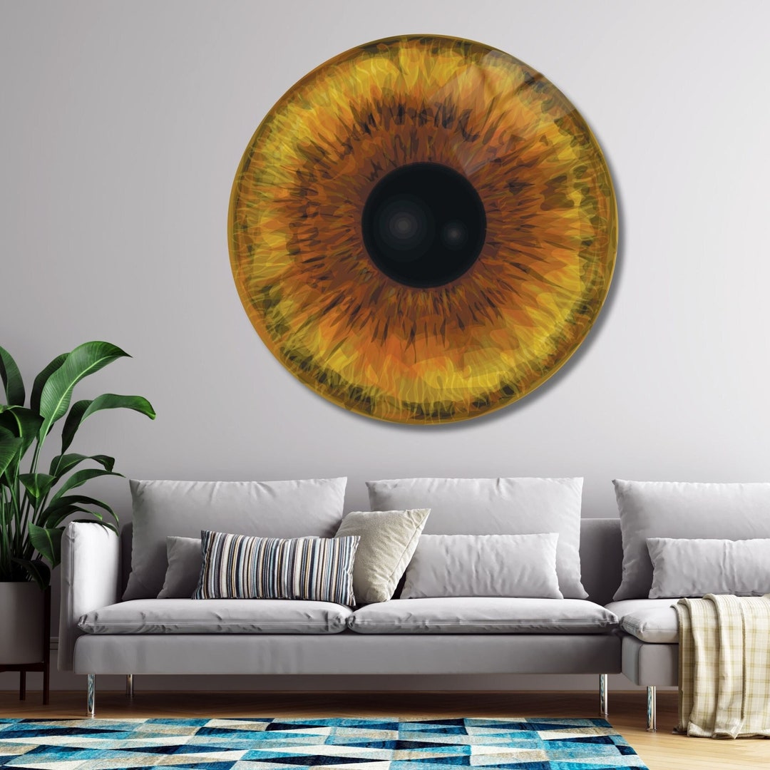Round Tempered Real Glass Painting Brown Yellow Iris Design High ...