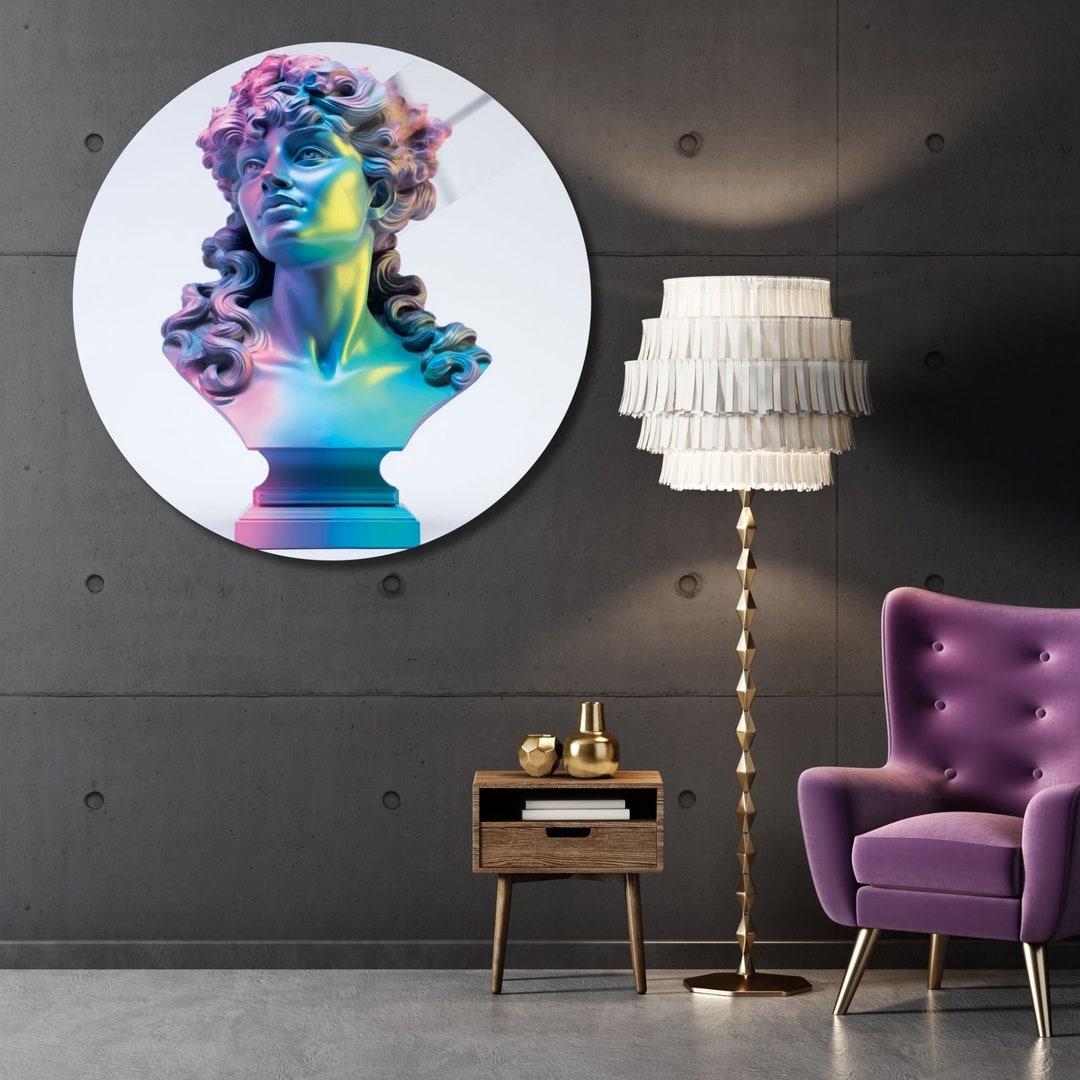 Round Tempered Real Glass Painting Colorful Ancient Female Statue High ...