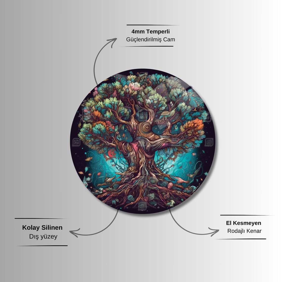 Round Tempered Real Glass Painting Tree Design With Colorful Roots High ...