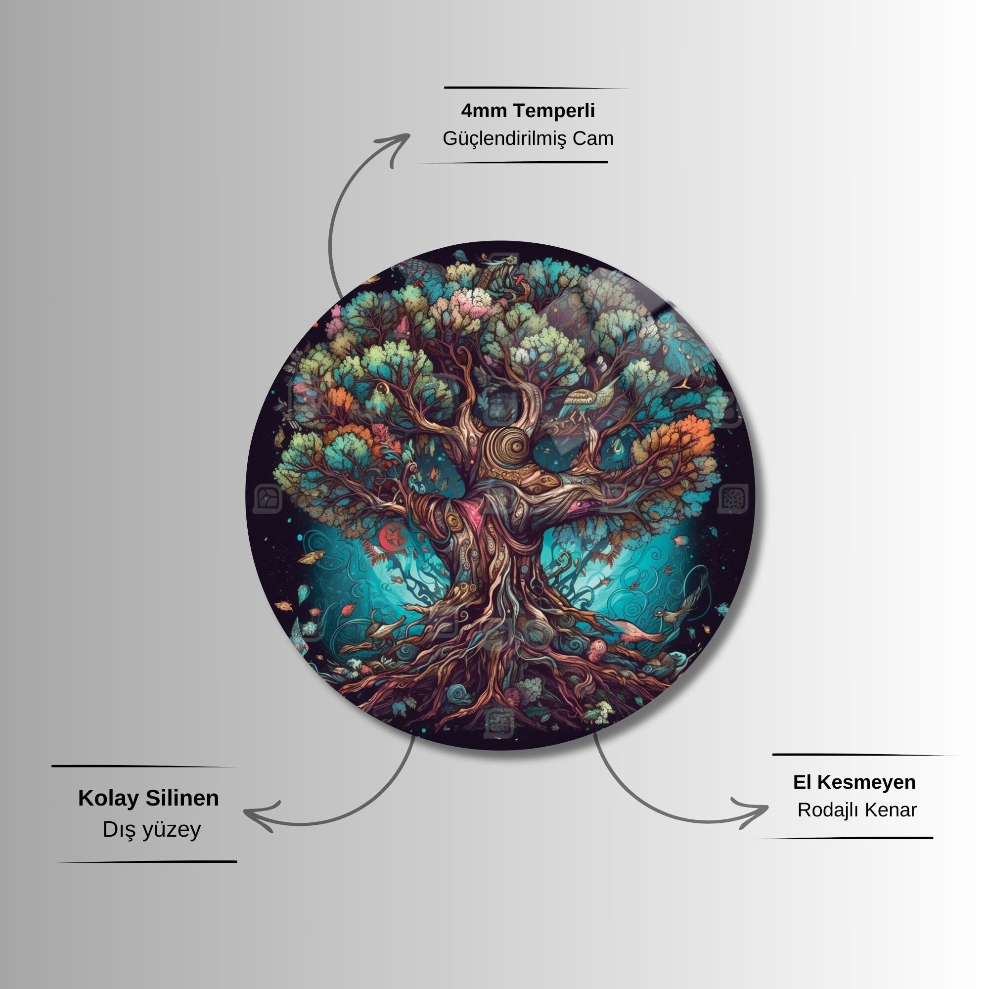 Round Tempered Real Glass Painting Tree Design With Colorful Roots High ...