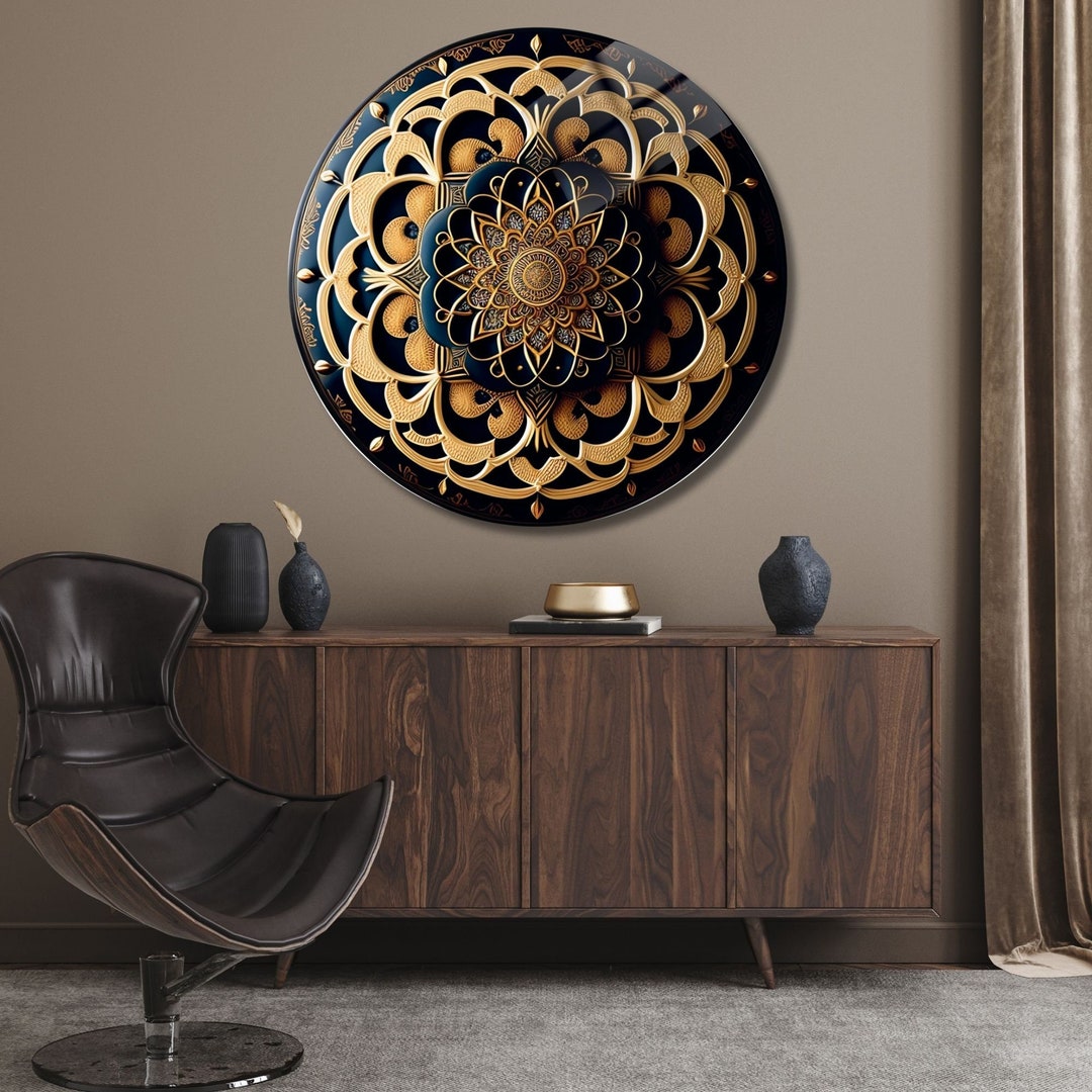 Round Tempered Real Glass Painting Brown Black Stylish Design High ...