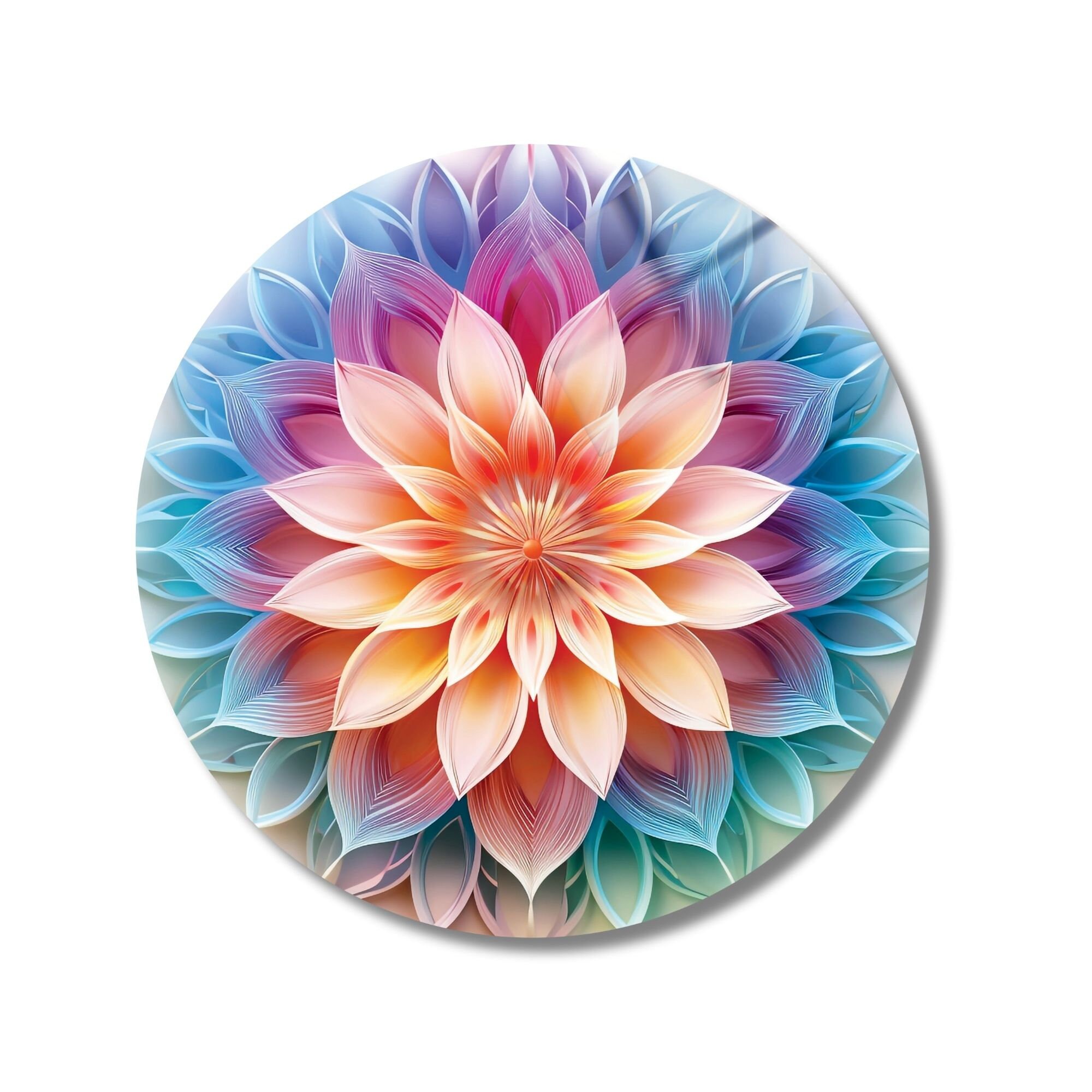 Round Tempered Real Glass Painting Soft Colorful Blooming Flower High ...