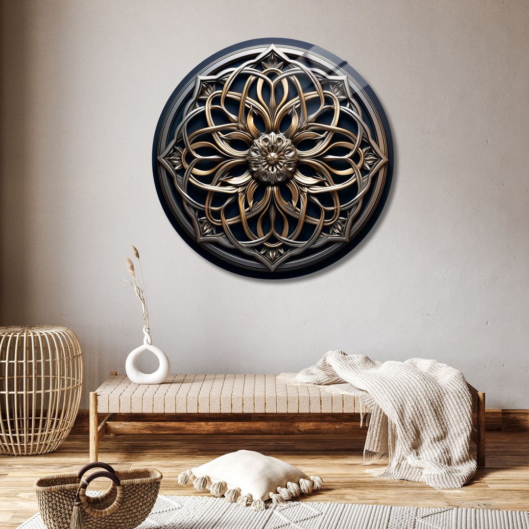 Round Tempered Real Glass Painting Classic Brown Floral High Quality ...