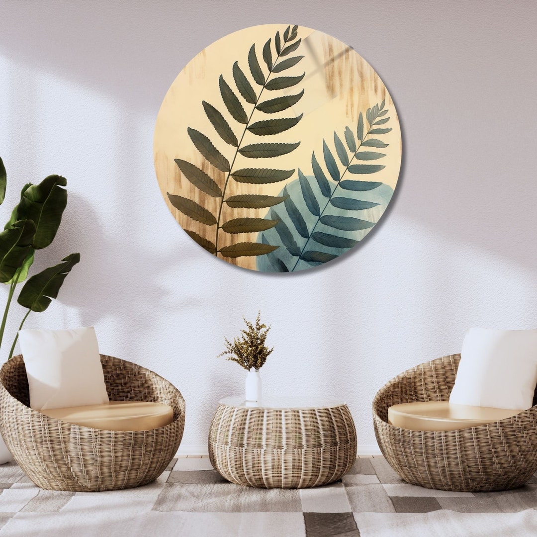 Round Tempered Real Glass Painting Soft Pastel Leaves High Quality ...