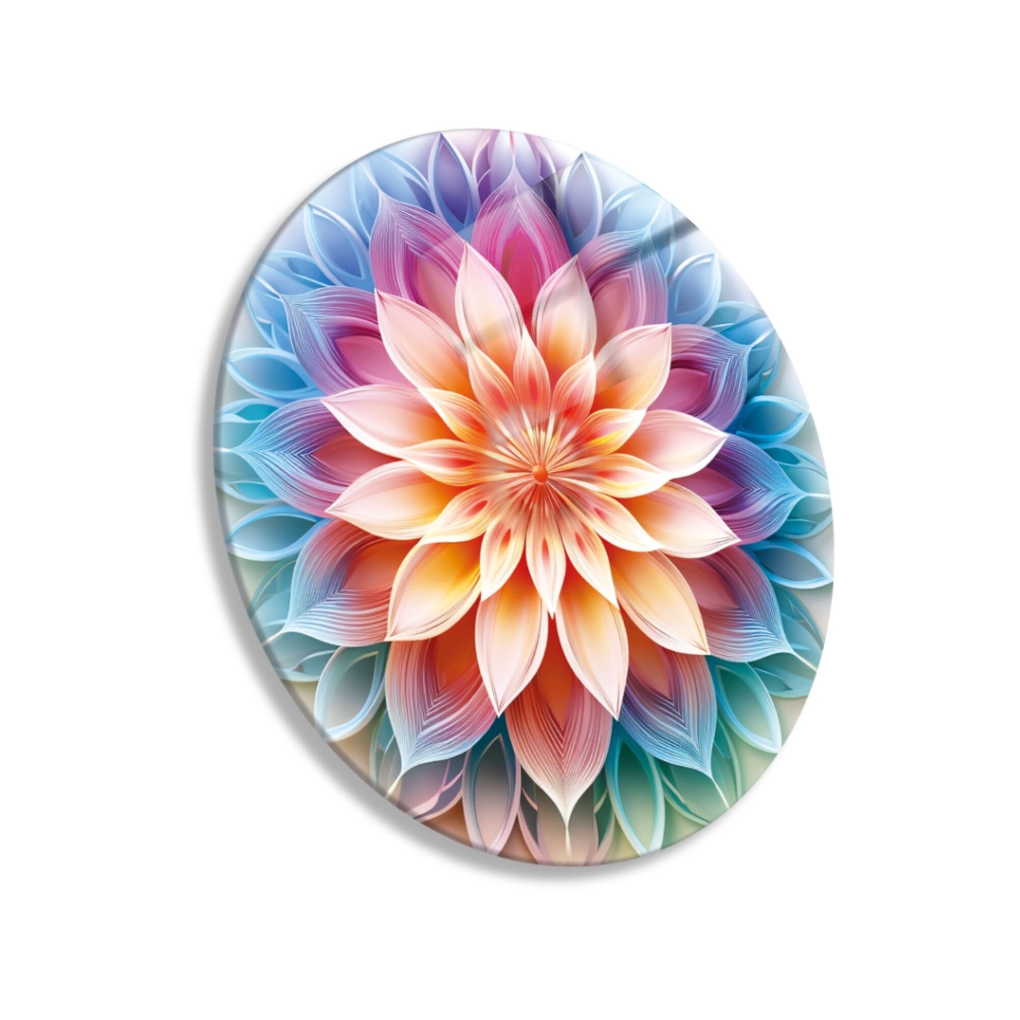 Round Tempered Real Glass Painting Soft Colorful Blooming Flower High ...