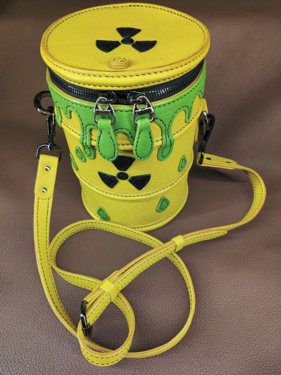 DIY Radioactive Barrel-shaped Leather Bag Pattern - Craft Your Own Edgy ...