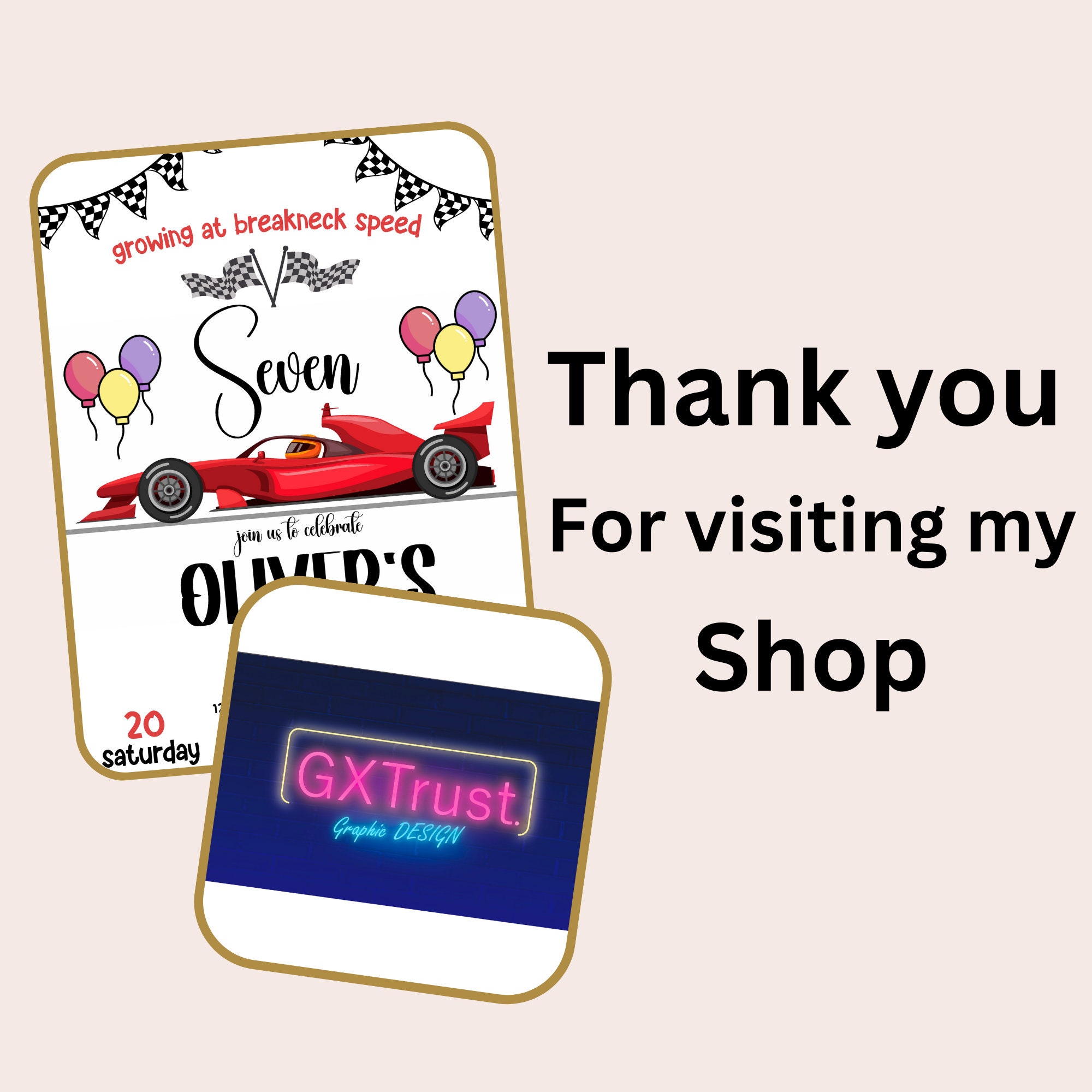 Editable Race Car 7th Birthday Invitation, Growing at Breackneck Speed ...