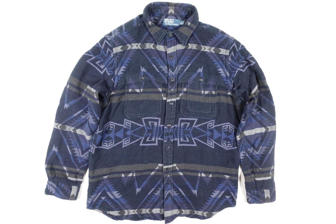 Polo Ralph Lauren Jacket Overshirt Aztec Indian Blue Flannel Navajo ...
