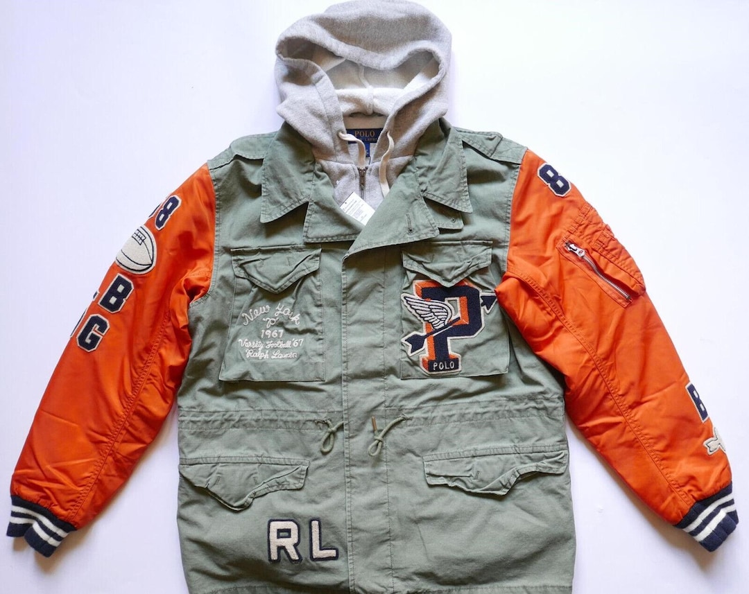 Polo Ralph Lauren Jacket Military Bomber Letterman Varsity Hybrid ...