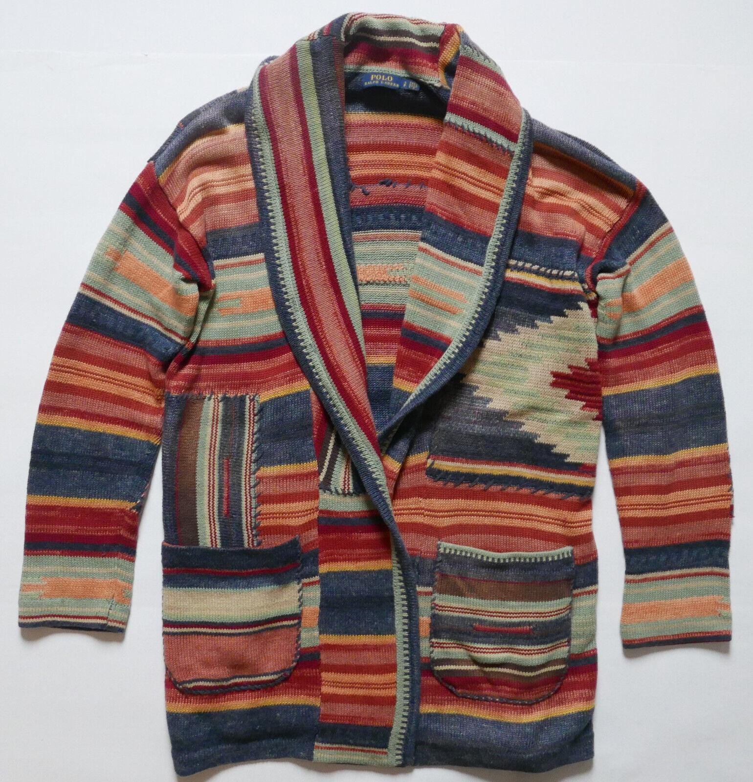 Polo Ralph Lauren Cardigan Sweater Patchwork Serape Aztec Indian ...