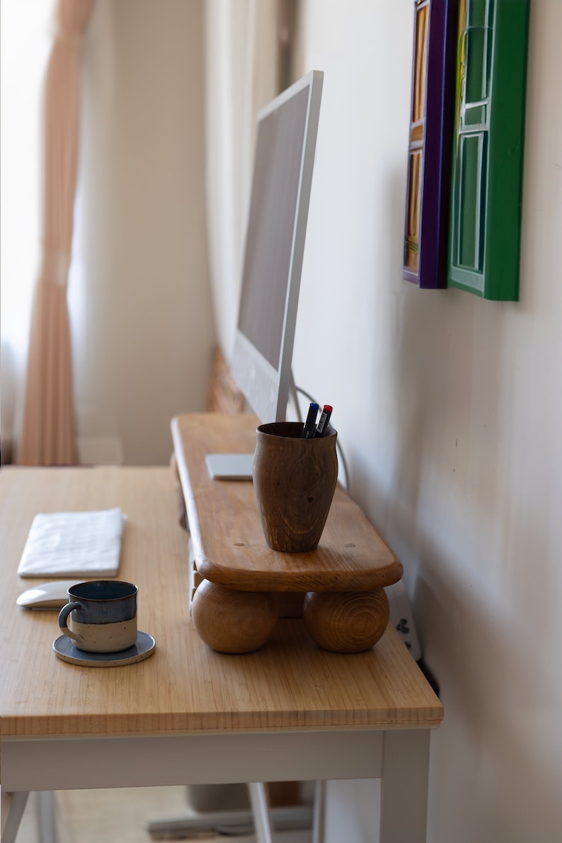 Desk Monitor Riser Wood, Wood Monitor Stand, Handcrafted Wooden Stand ...