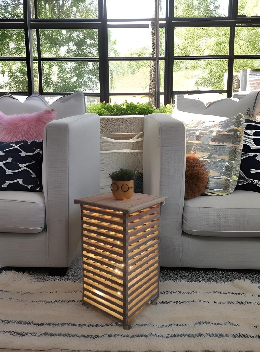 Handcrafted Pine Wood Led-lit Table Perfect for Coffee, Nightstand, and ...