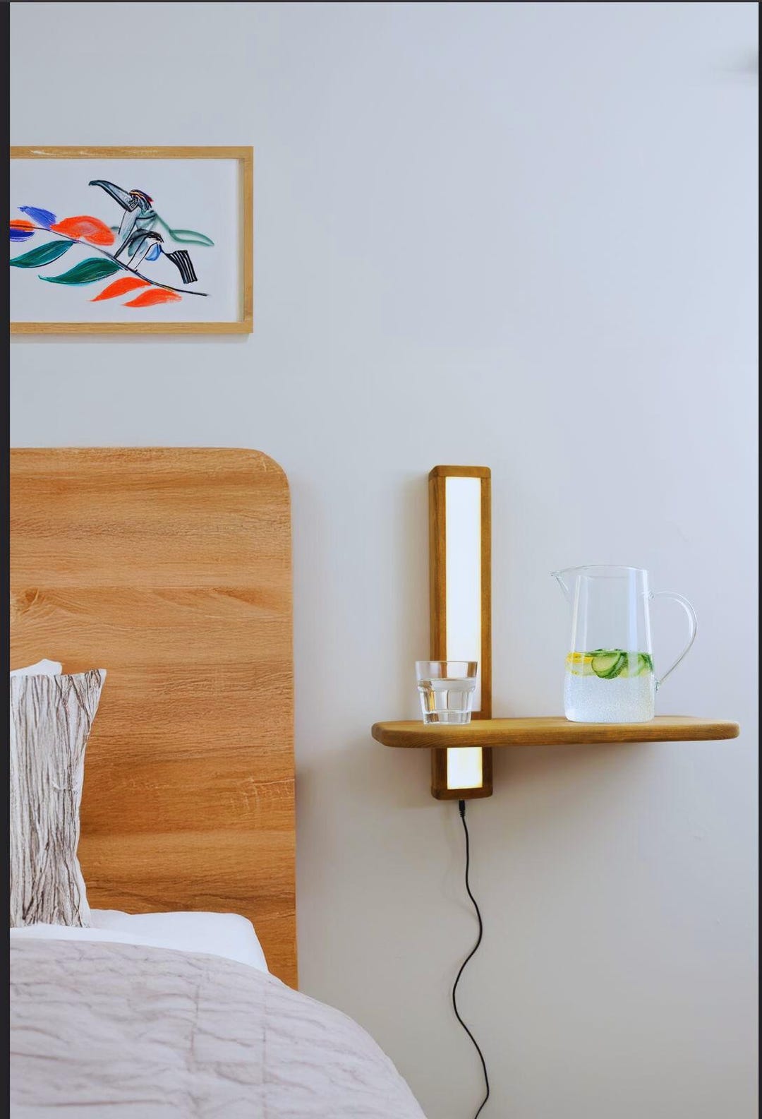 Solid Wood Floating Shelf With LED Light: Wall Mounted Reading Nook ...