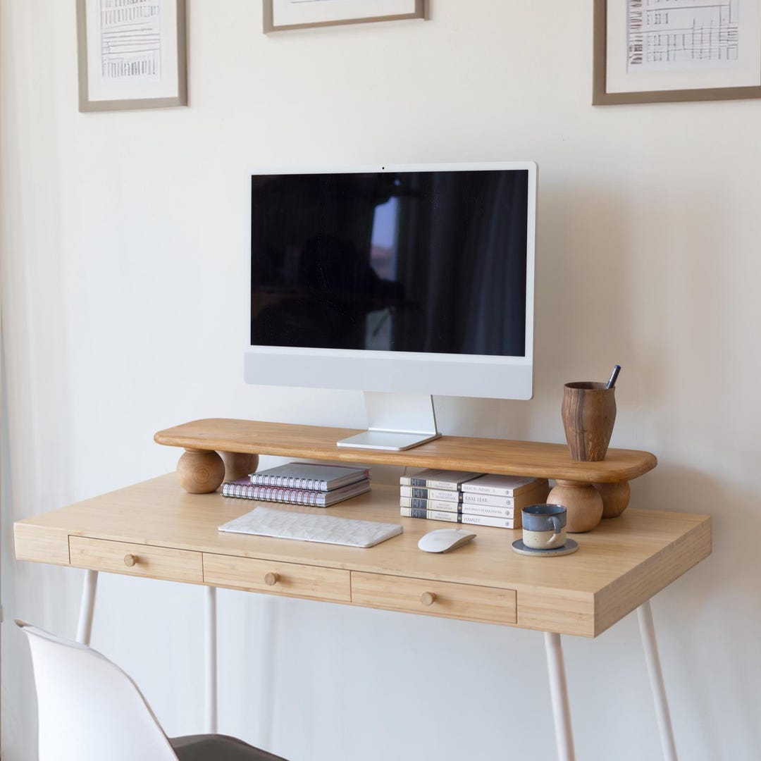 Minimal Wooden Monitor Stand – Ergonomic Desk Organizer for Home Office ...