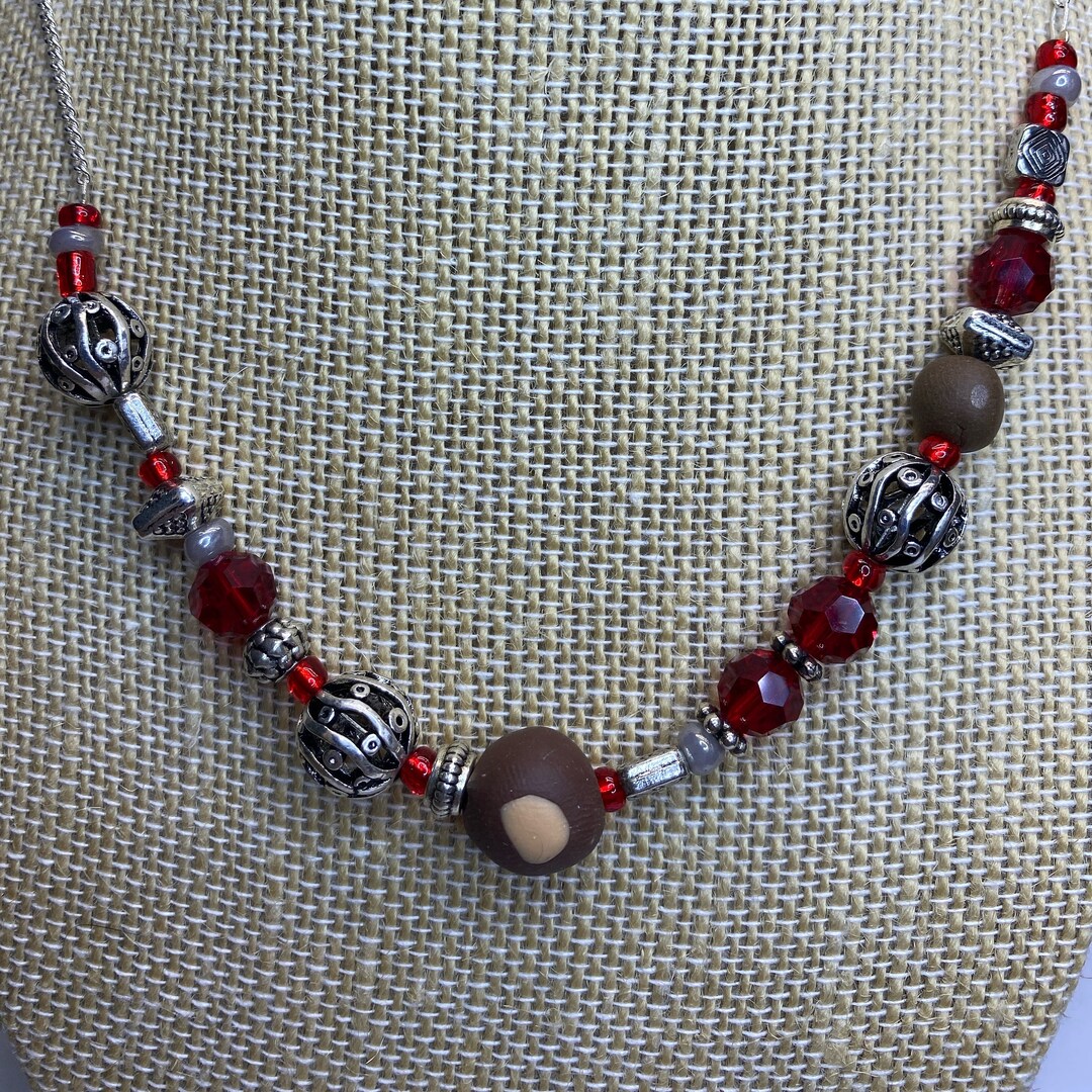 Buckeye Clay Bead Necklace in Red and Gray Colors - Etsy
