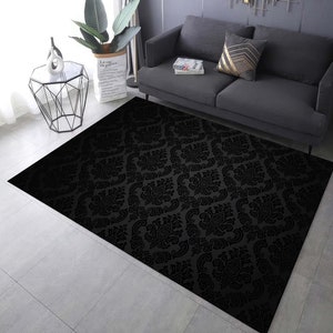 Plain Black Living Room Rug, Black Rug, Washable Doorway Rug, Dining ...