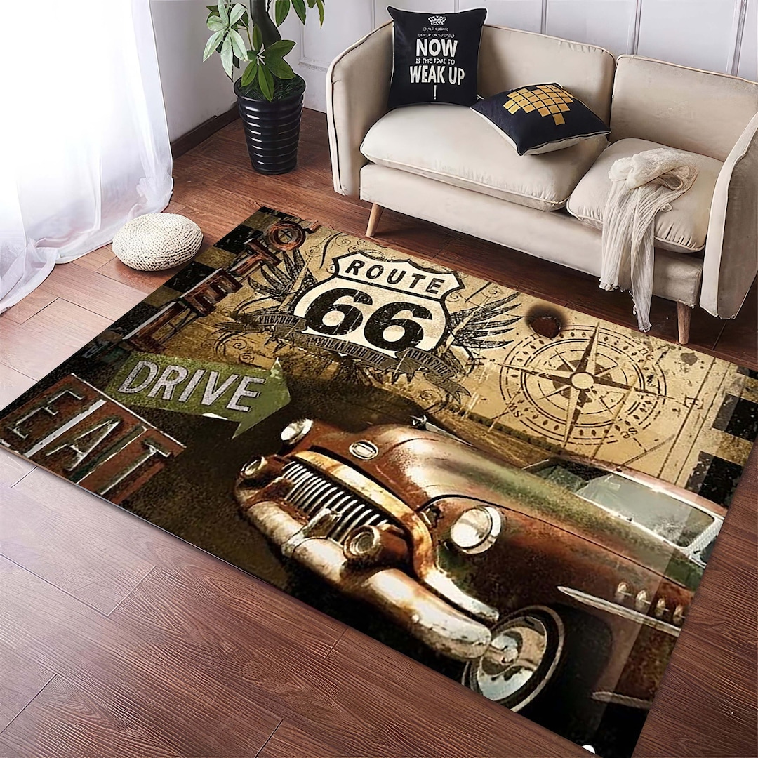Classic Car Rug, Retro Car Rug, Old Car Rug, Office Decor Rug, Indoor ...
