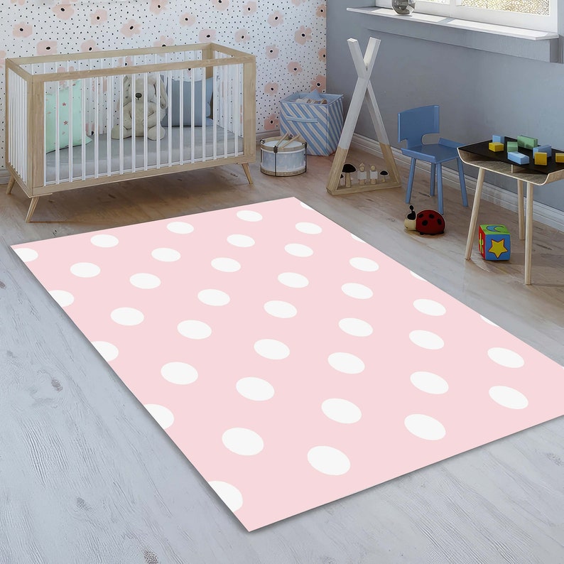 Pink Polka Dots Rug Cute Baby Room Rug, Newborn Rug, Girl Room Rug ...