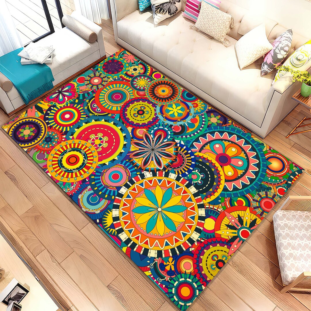 Mandala Rug, Abstract Rug, Mandala Flower of Life Rug, Colorful Pattern ...
