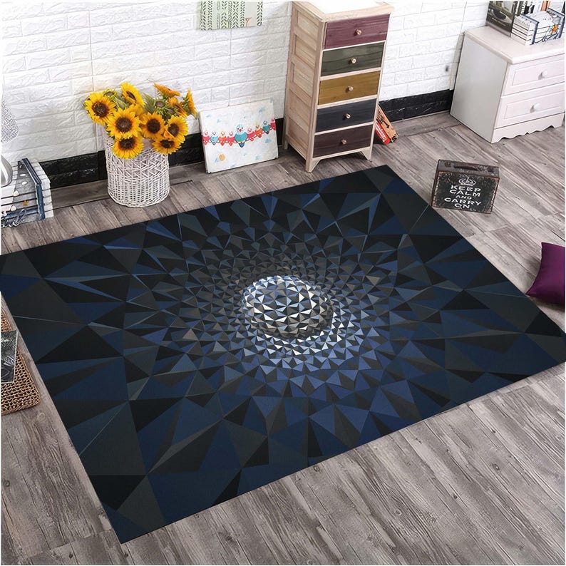 Black Geometric Shape Art Deco Rug, Neon Abstract Triangle Themed Rug ...