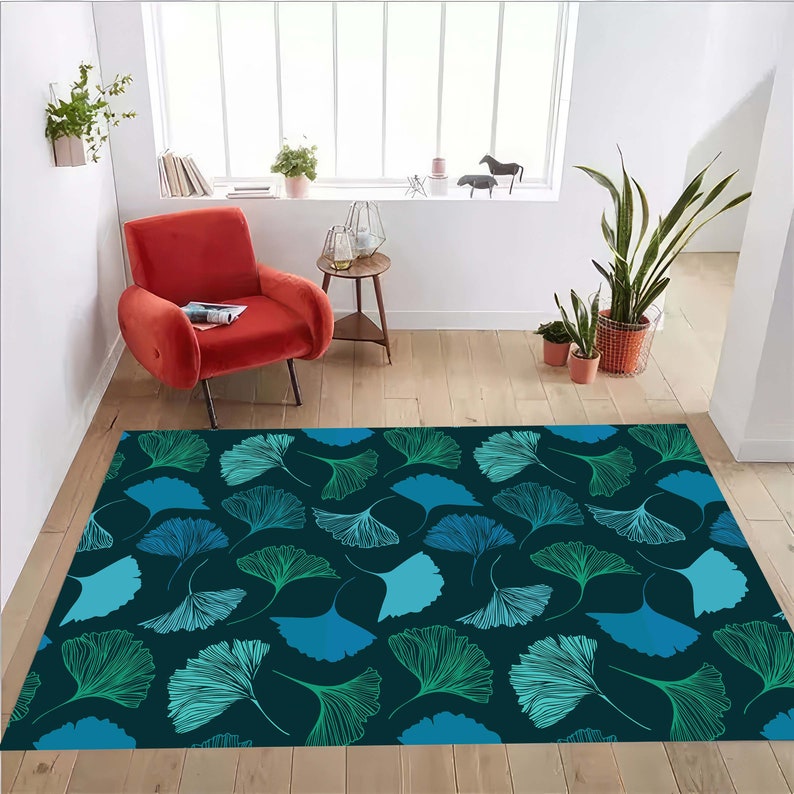 Ginkgo Leaf Rug, Green Leaf Rug, Ginkgo Carpet, Plant Rug, Ginkgo ...