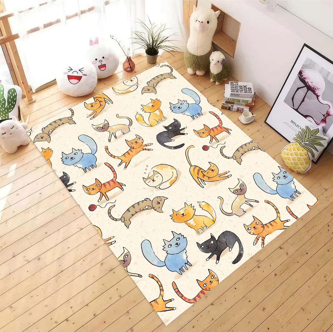 Cute Cat Rug Animal Themed Carpet, Cat Rug, Animal Rugs, Kids Room Rug ...