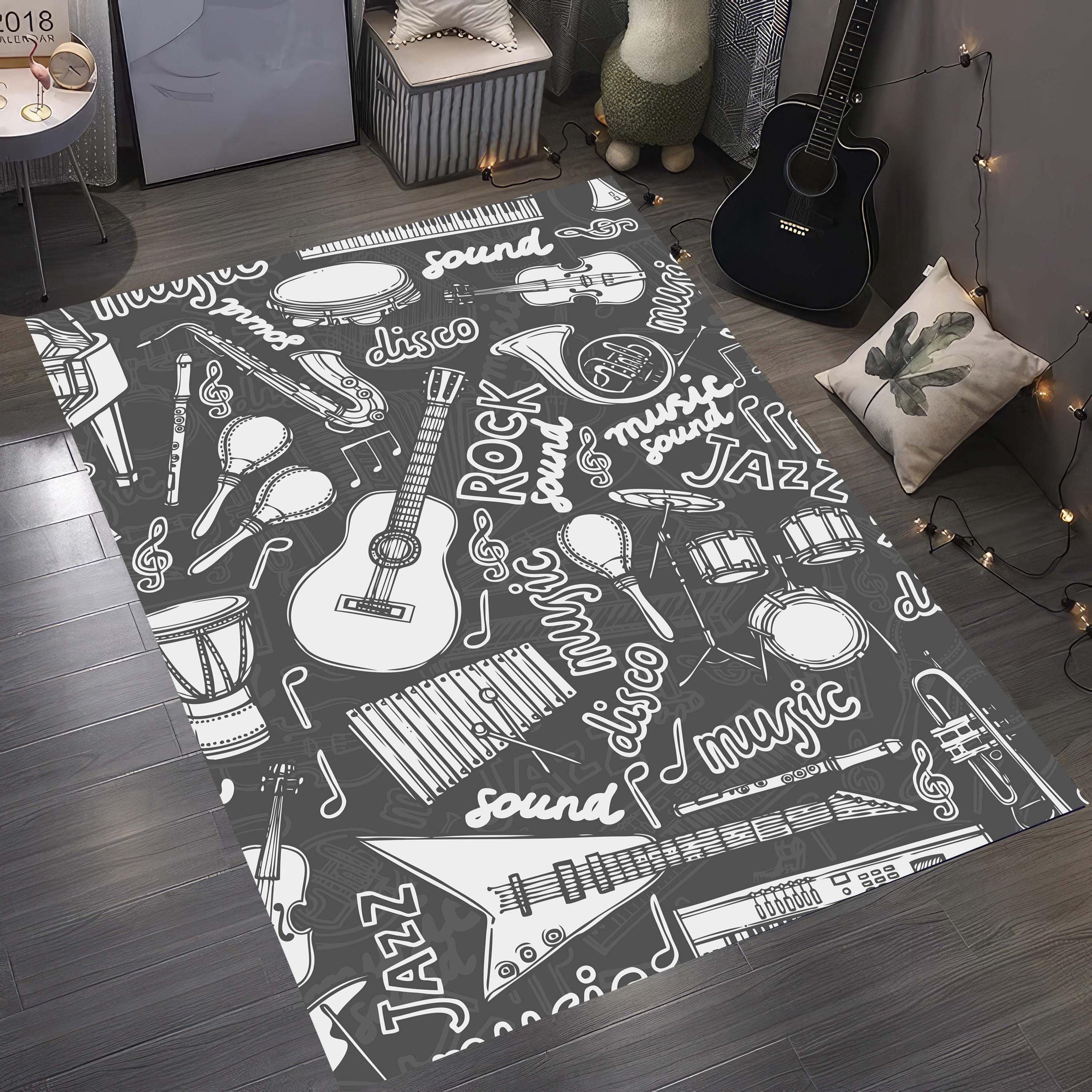 Rock Music Art Rug Music Memorabilia Carpet, Rock Band Poster Rug, Rock ...