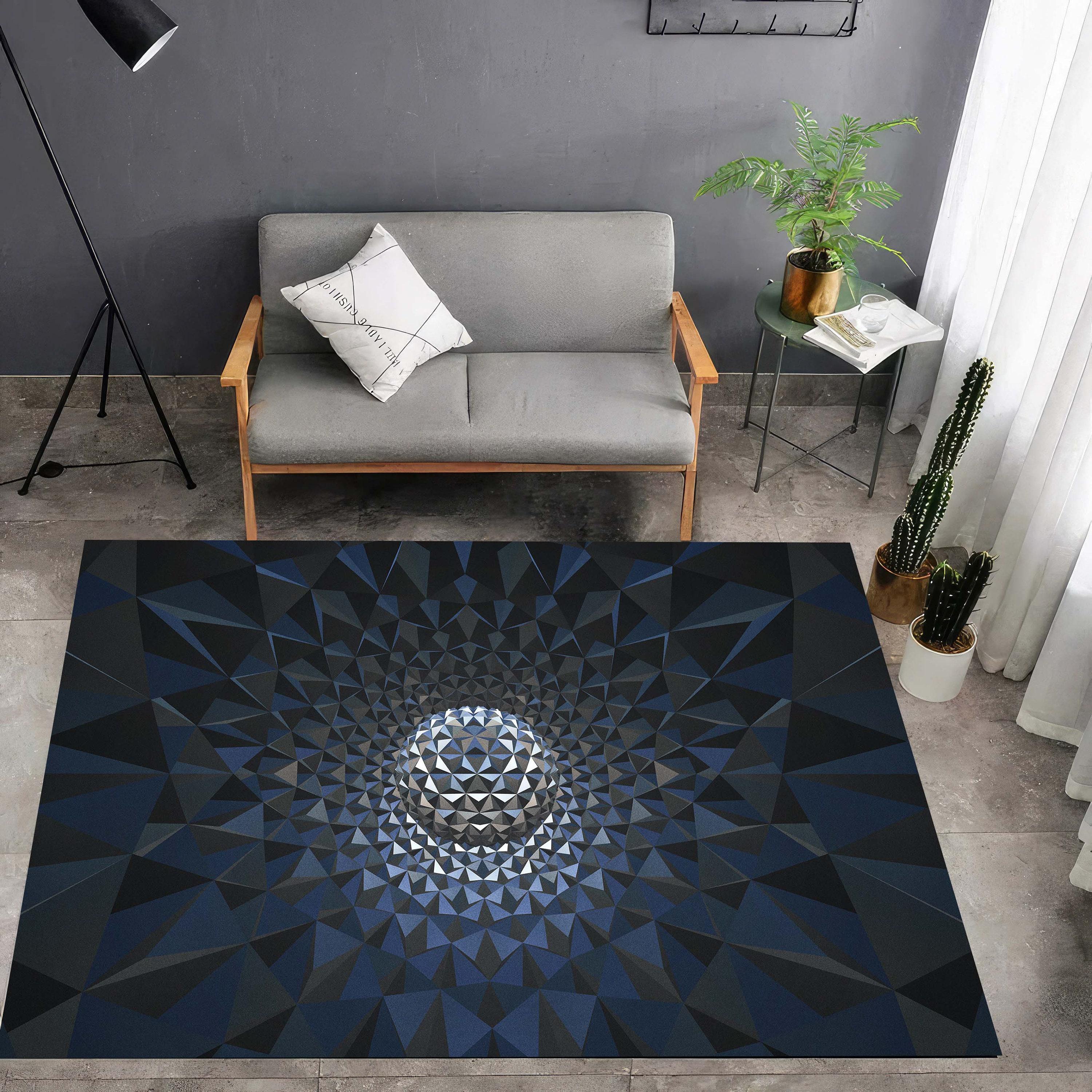 Black Geometric Shape Art Deco Rug, Neon Abstract Triangle Themed Rug ...