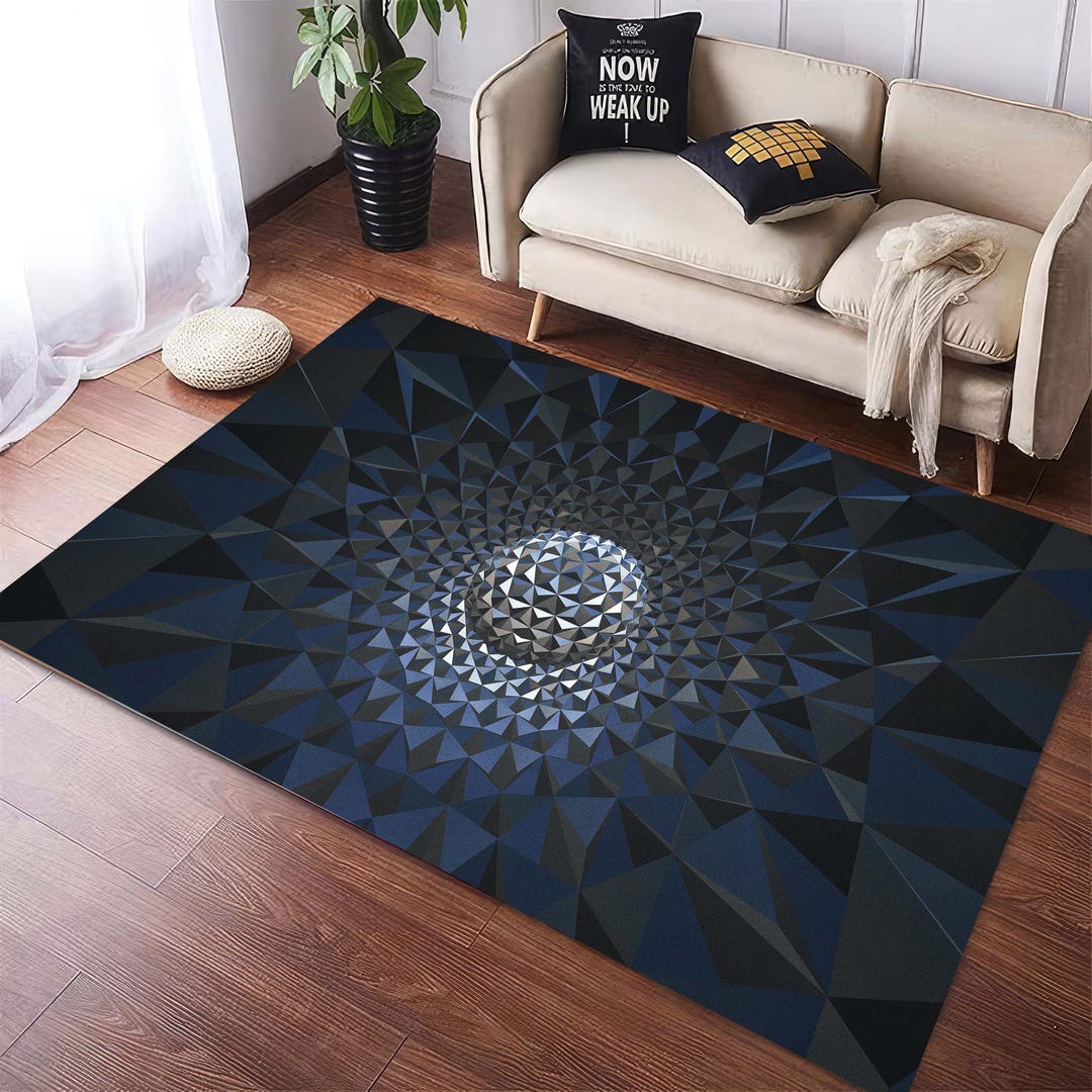 Black Geometric Shape Art Deco Rug, Neon Abstract Triangle Themed Rug ...
