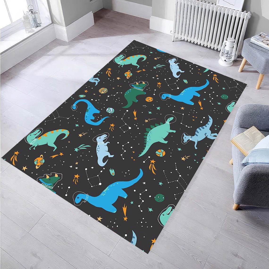 Dino Nursery Rug, Dinosaur Themed Rug, Jurassic Playmat for Kids Room ...