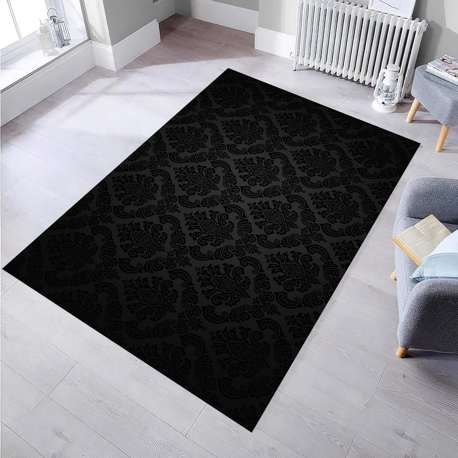 Plain Black Living Room Rug, Black Rug, Washable Doorway Rug, Dining ...