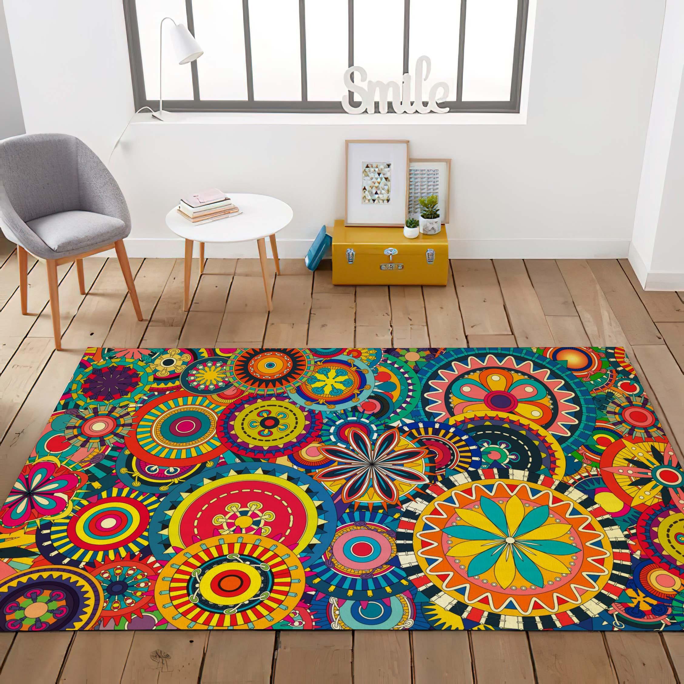 Mandala Rug, Abstract Rug, Mandala Flower of Life Rug, Colorful Pattern ...