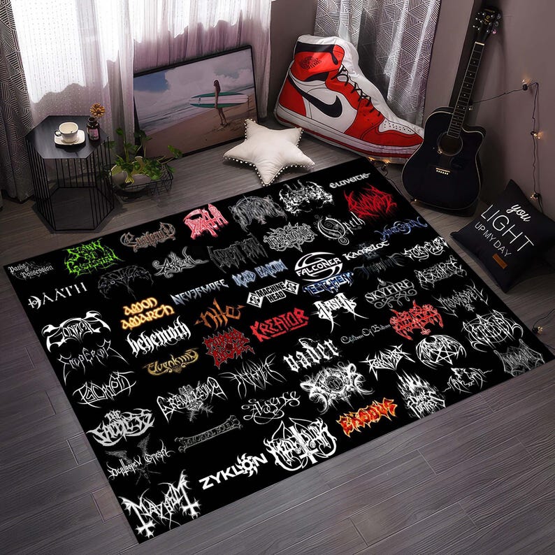 Black Metal Decor Grunge Style Rug, Metalhead Home Decor, Rock Music ...
