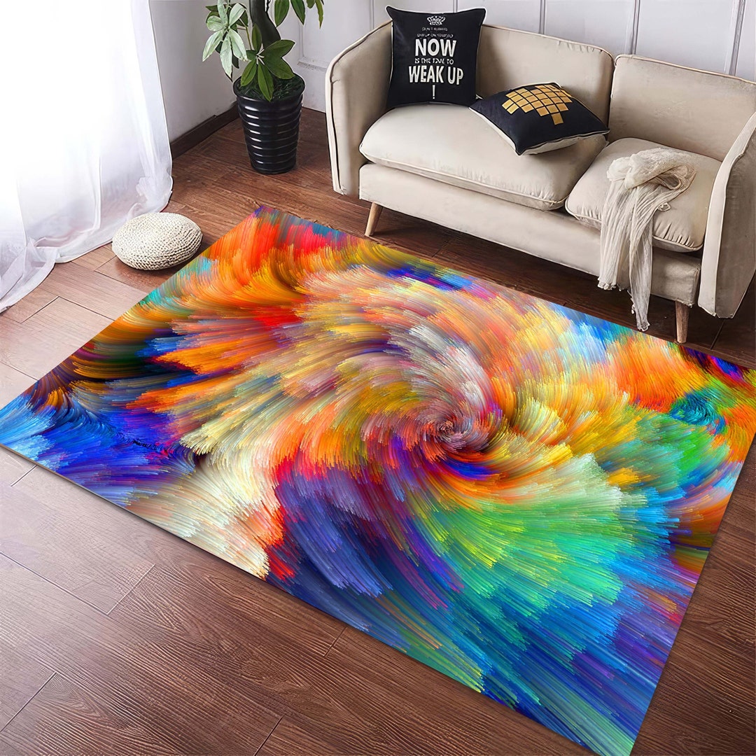 Colorful Rug, 3D Printed Rugs, Rainbow Carpet, Salon Decor, Oil ...