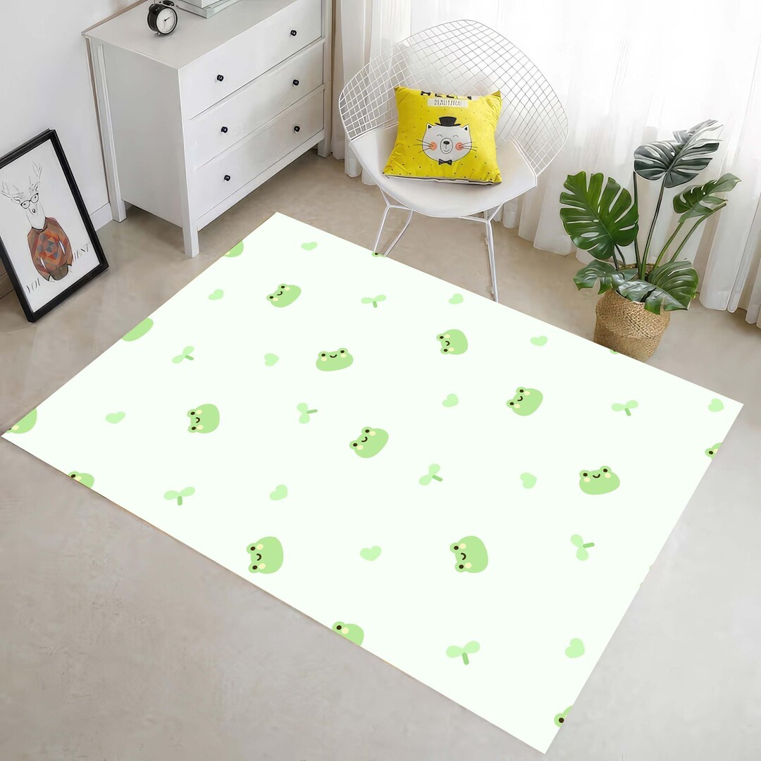 Cute Frog Rug Kawaii Frog Decor Pastel Green Carpet, Frog Aesthetic Rug ...