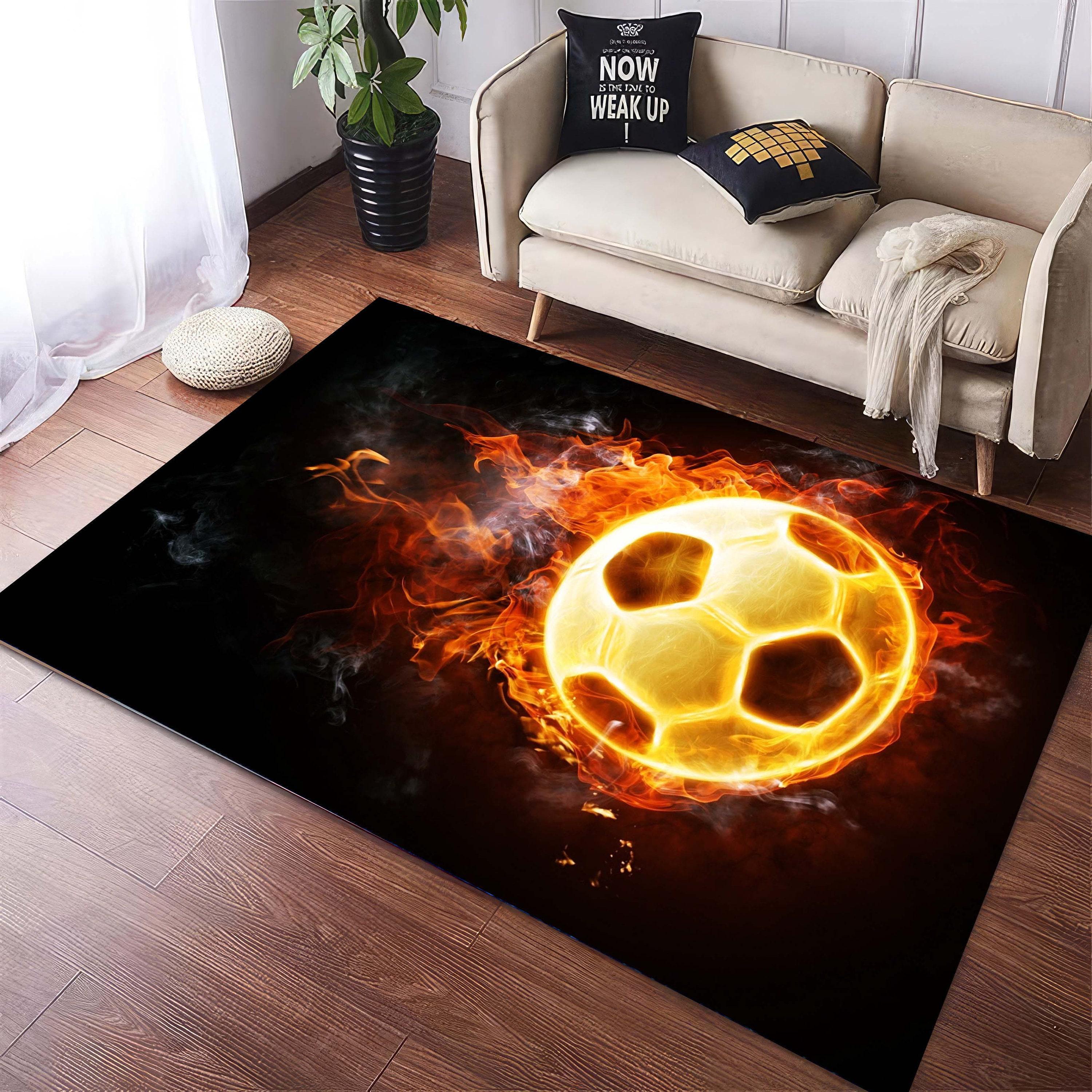 Flaming Soccer Ball Rug Football Carpet, Soccer Rug, Football Ball Rug ...