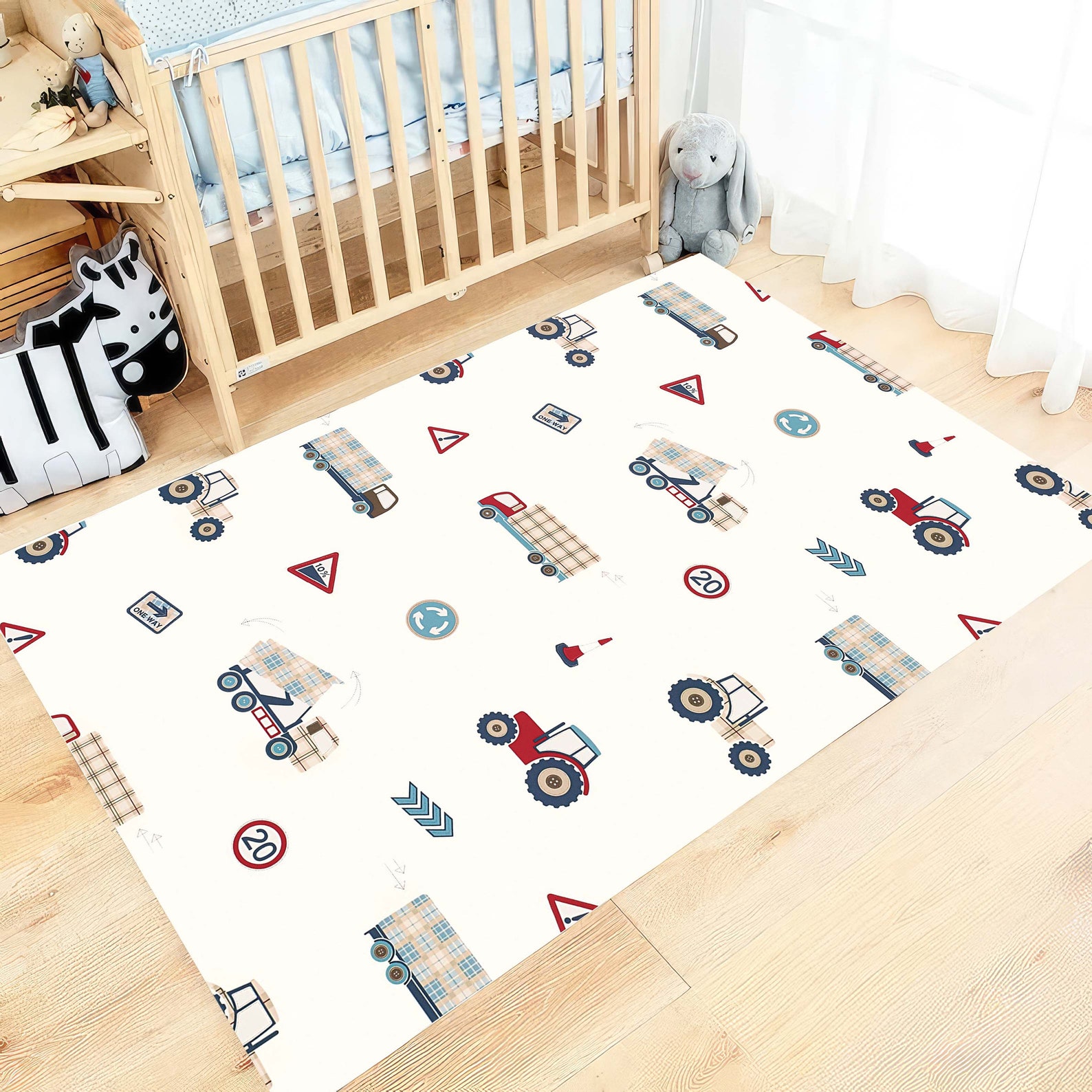 Truck Toddler Carpet Tractor Themed Kids Rug, Traffic Playroom Rug ...