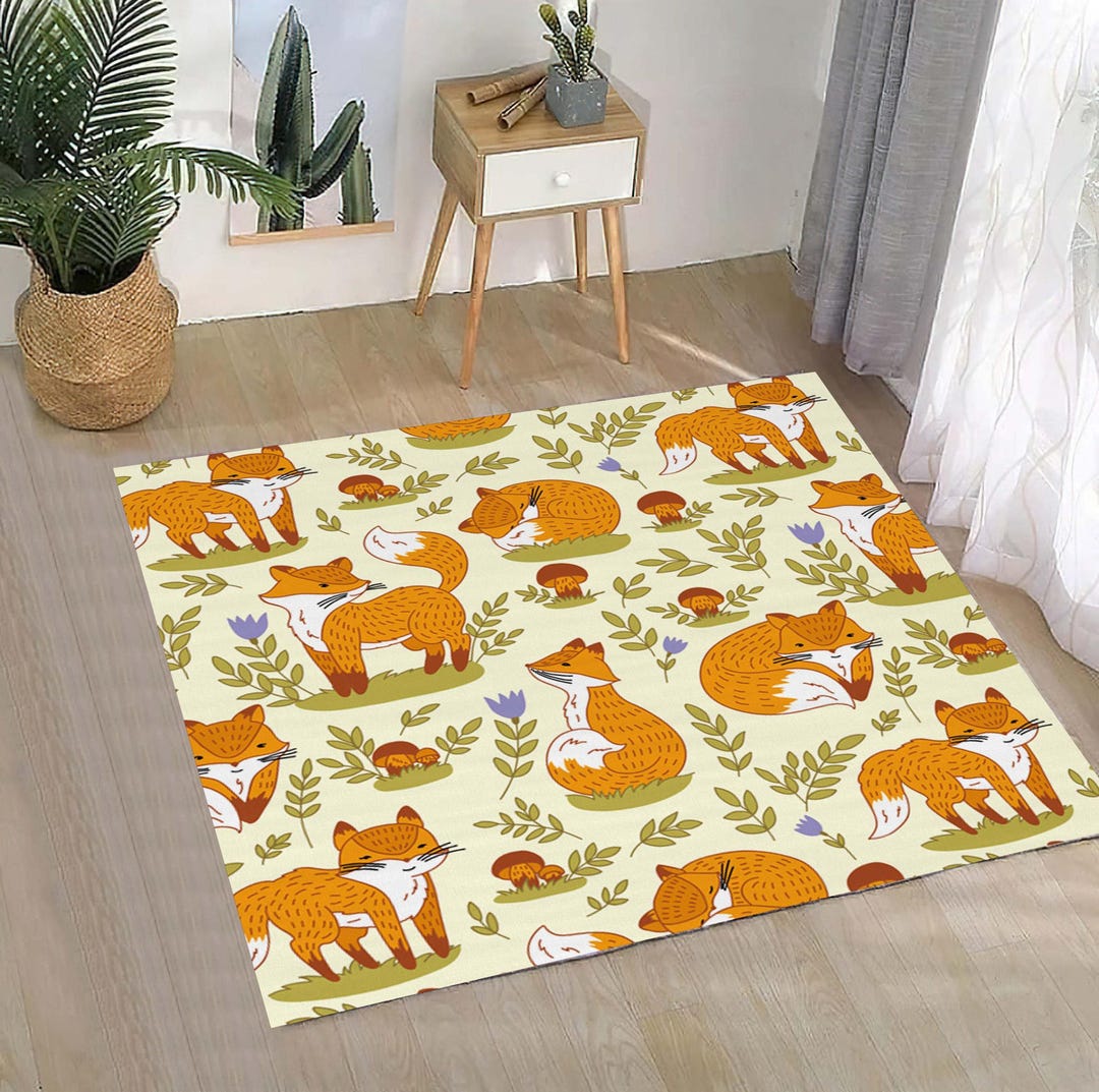 Woodland Fox Area Rug: Washable Kids Room Carpet - Etsy