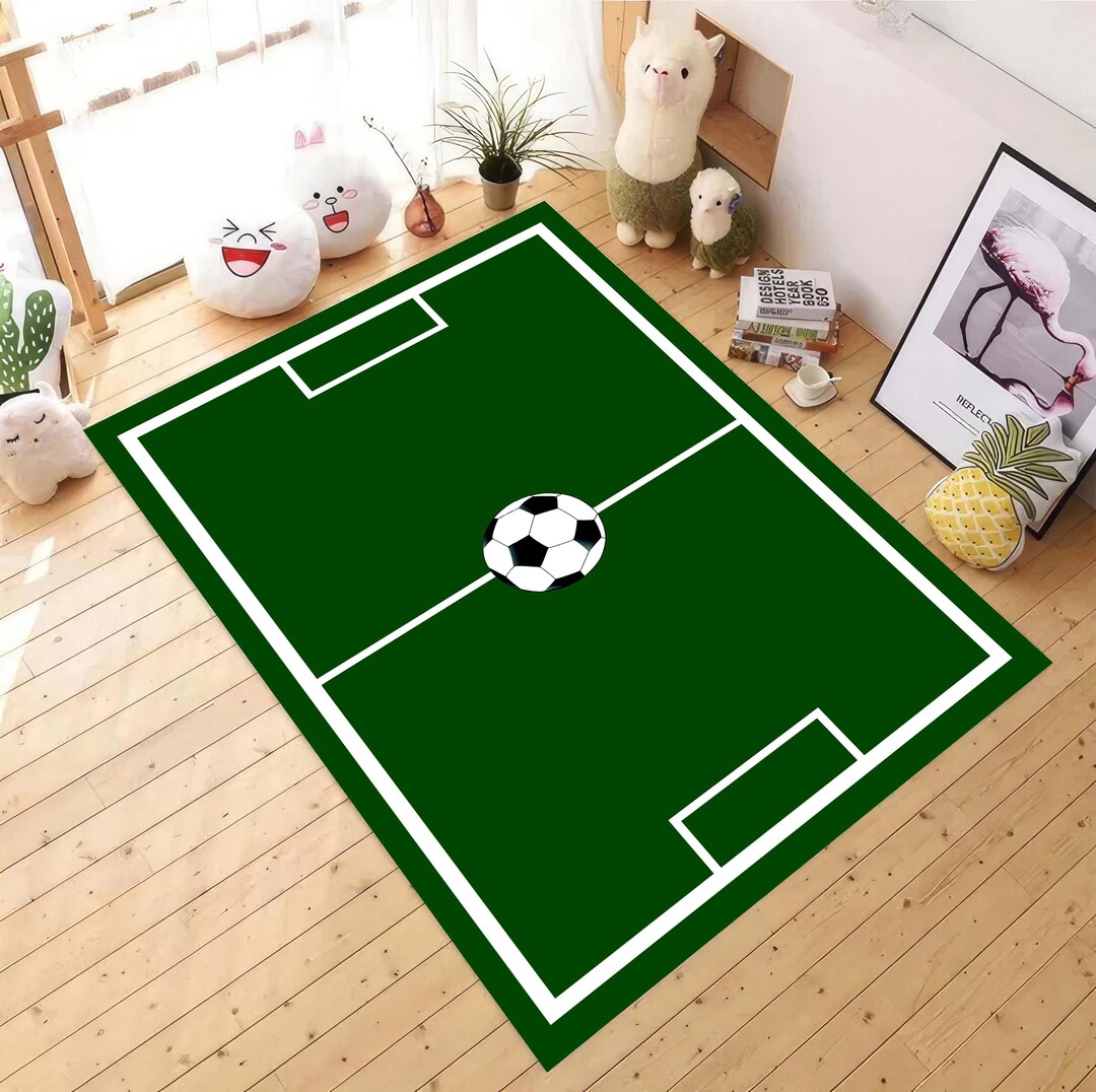 Soccer Field Rug Football Pitch Carpet Sports Theme Decor, Kids Soccer ...