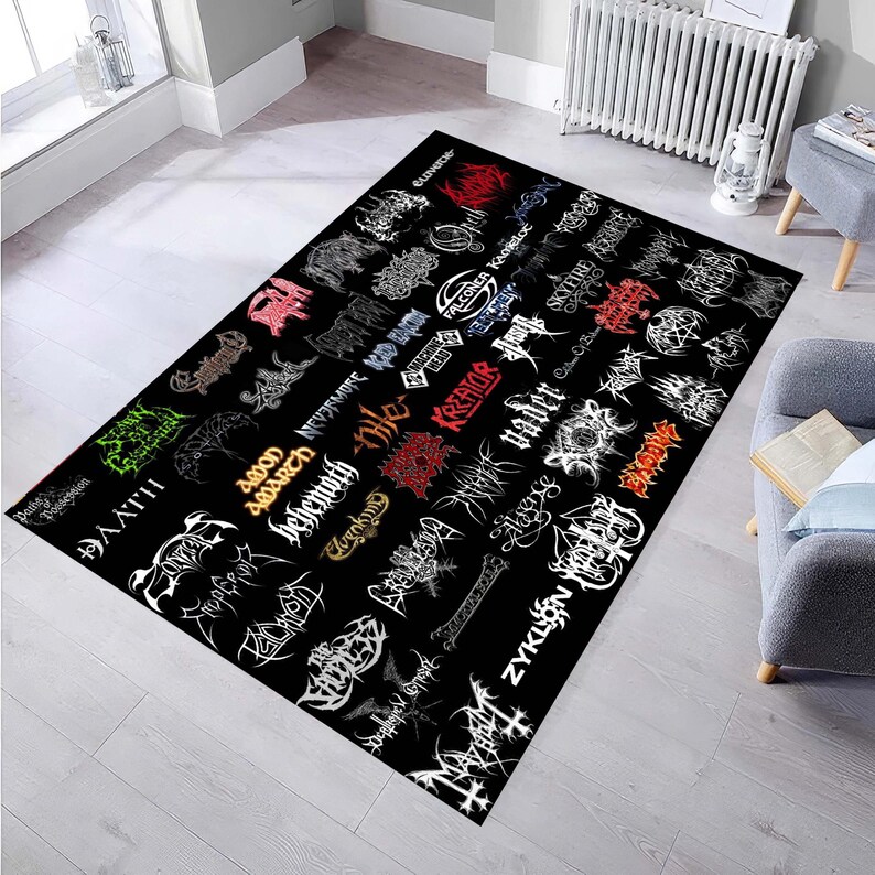 Black Metal Decor Grunge Style Rug, Metalhead Home Decor, Rock Music ...