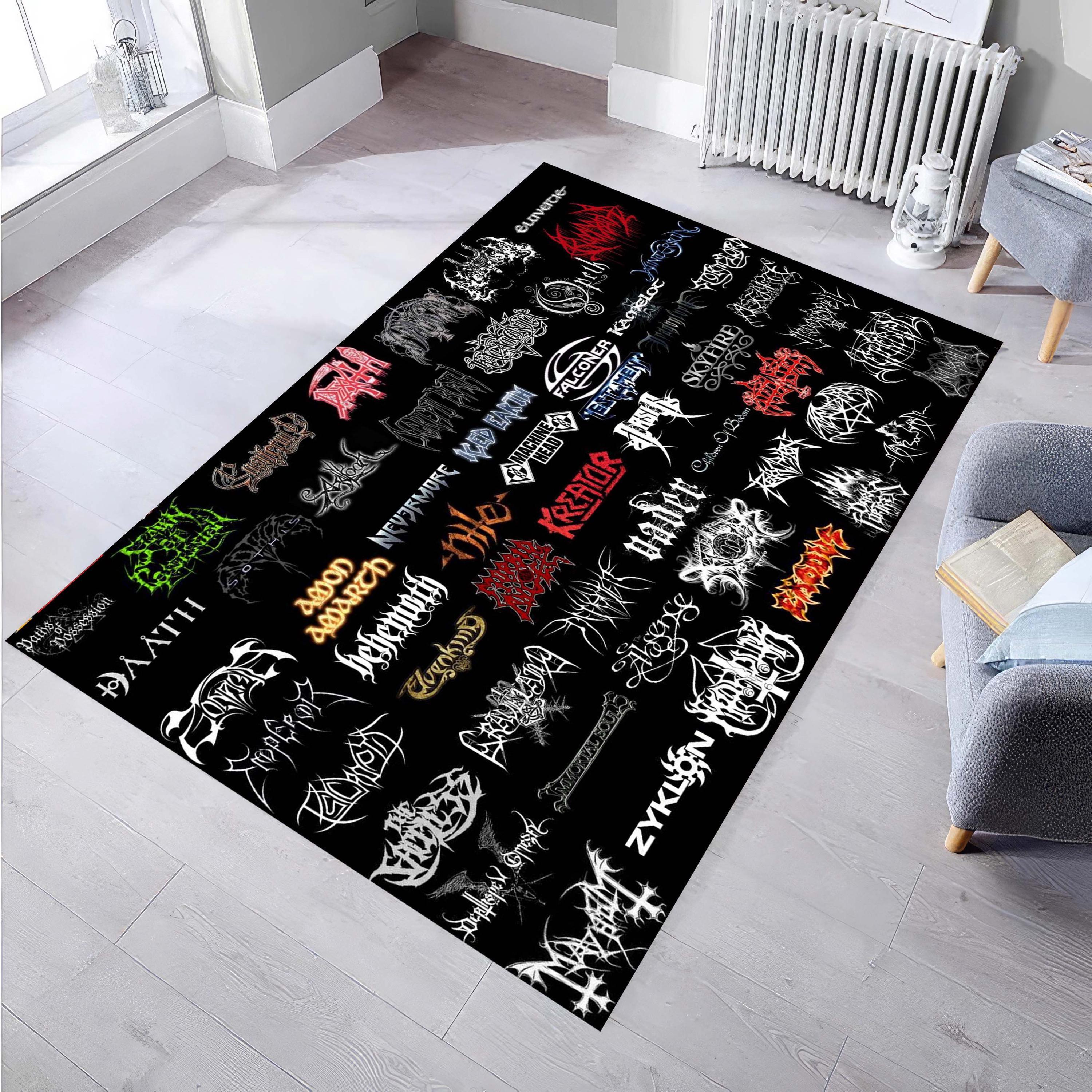 Black Metal Decor Grunge Style Rug, Metalhead Home Decor, Rock Music ...