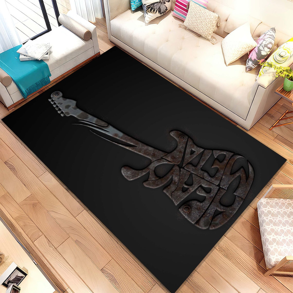 Heavy Metal Rug, Guitar Pattern Rug, Rock Music Rug, Rock and Roll ...