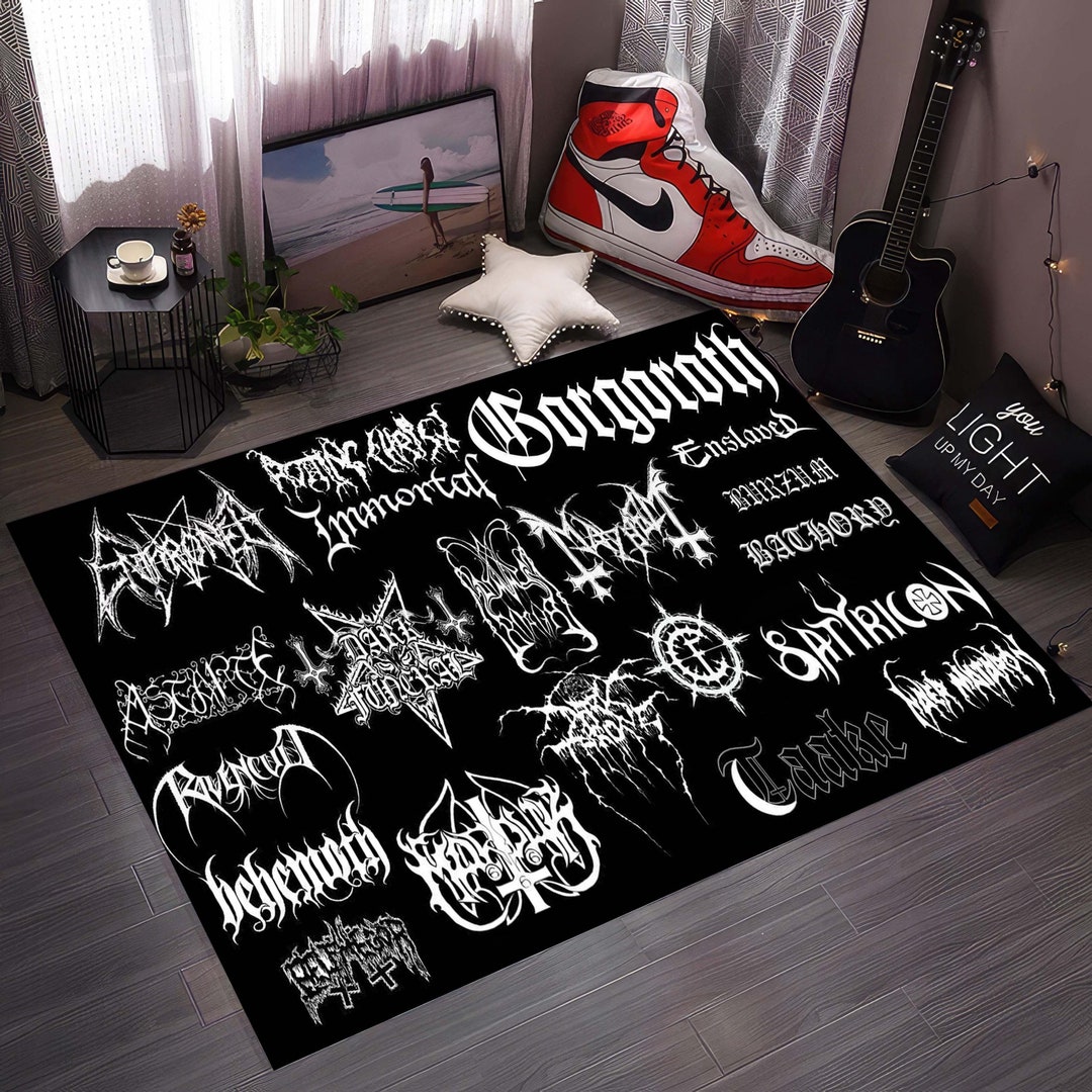 Black Metal Decor Rock Band Rug Dark Fantasy Carpet, Underground Music ...