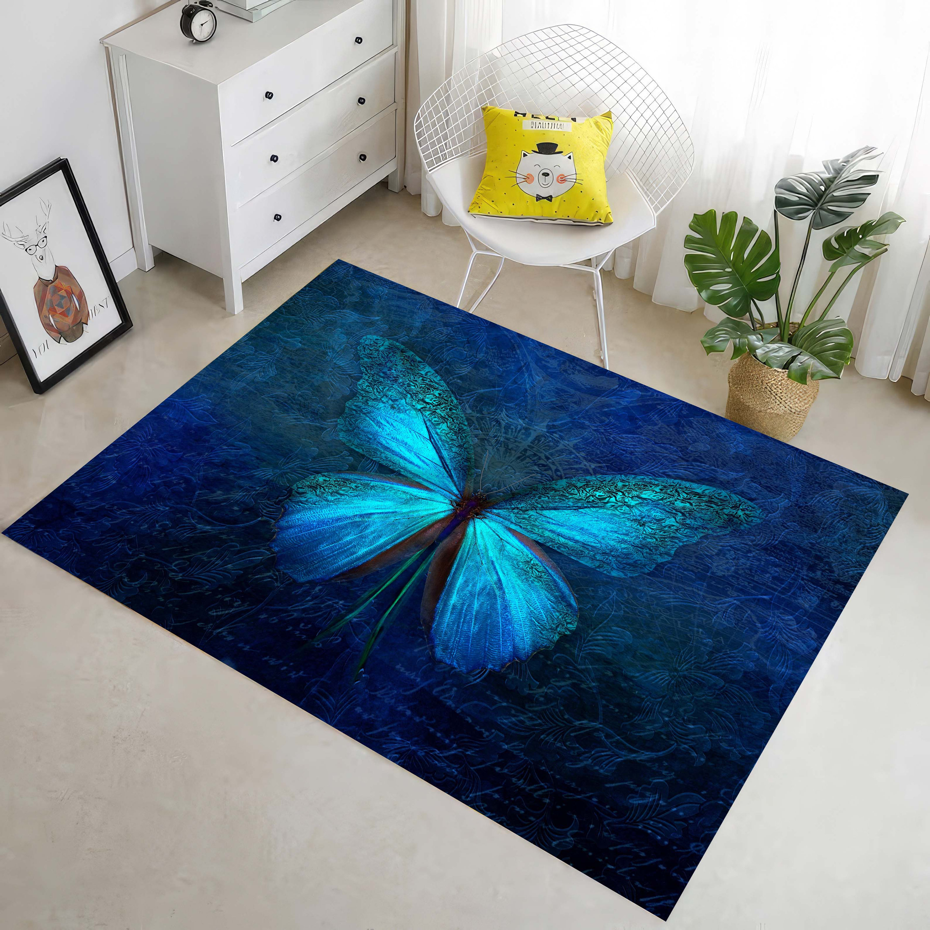 Butterfly Rug, Blue Butterfly Themed Carpet, Animal Rug, Bathmat Rug ...