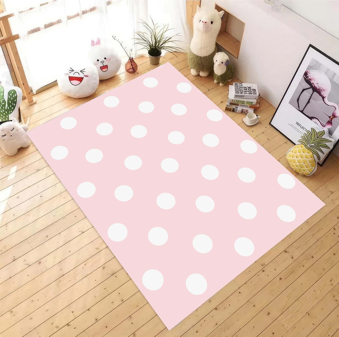 Pink Polka Dots Rug Cute Baby Room Rug, Newborn Rug, Girl Room Rug ...