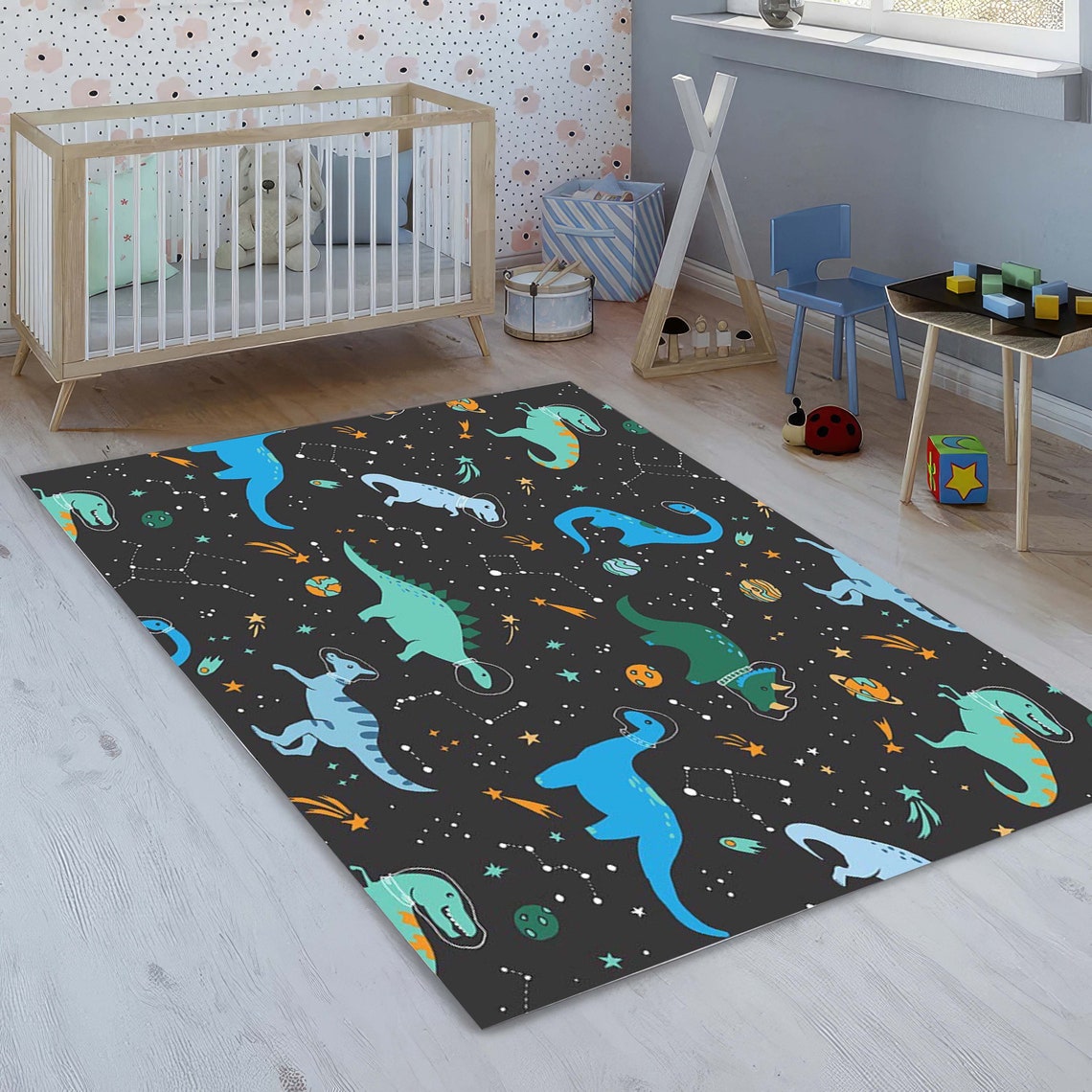 Dino Nursery Rug, Dinosaur Themed Rug, Jurassic Playmat for Kids Room ...