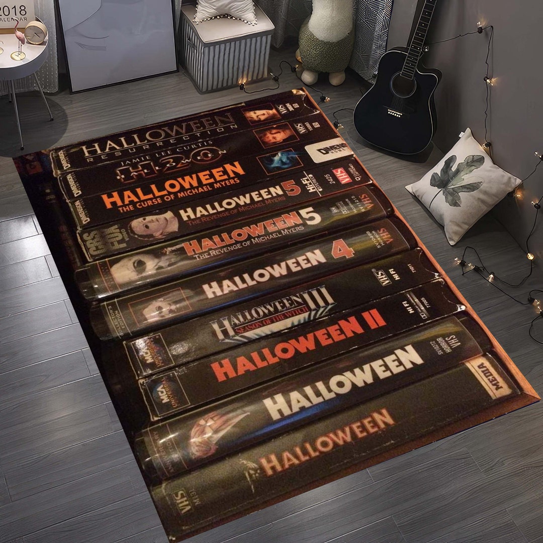 Vhs Case Themed Rug Horror Film Decor Spooky Room Carpet, Scary Movie ...