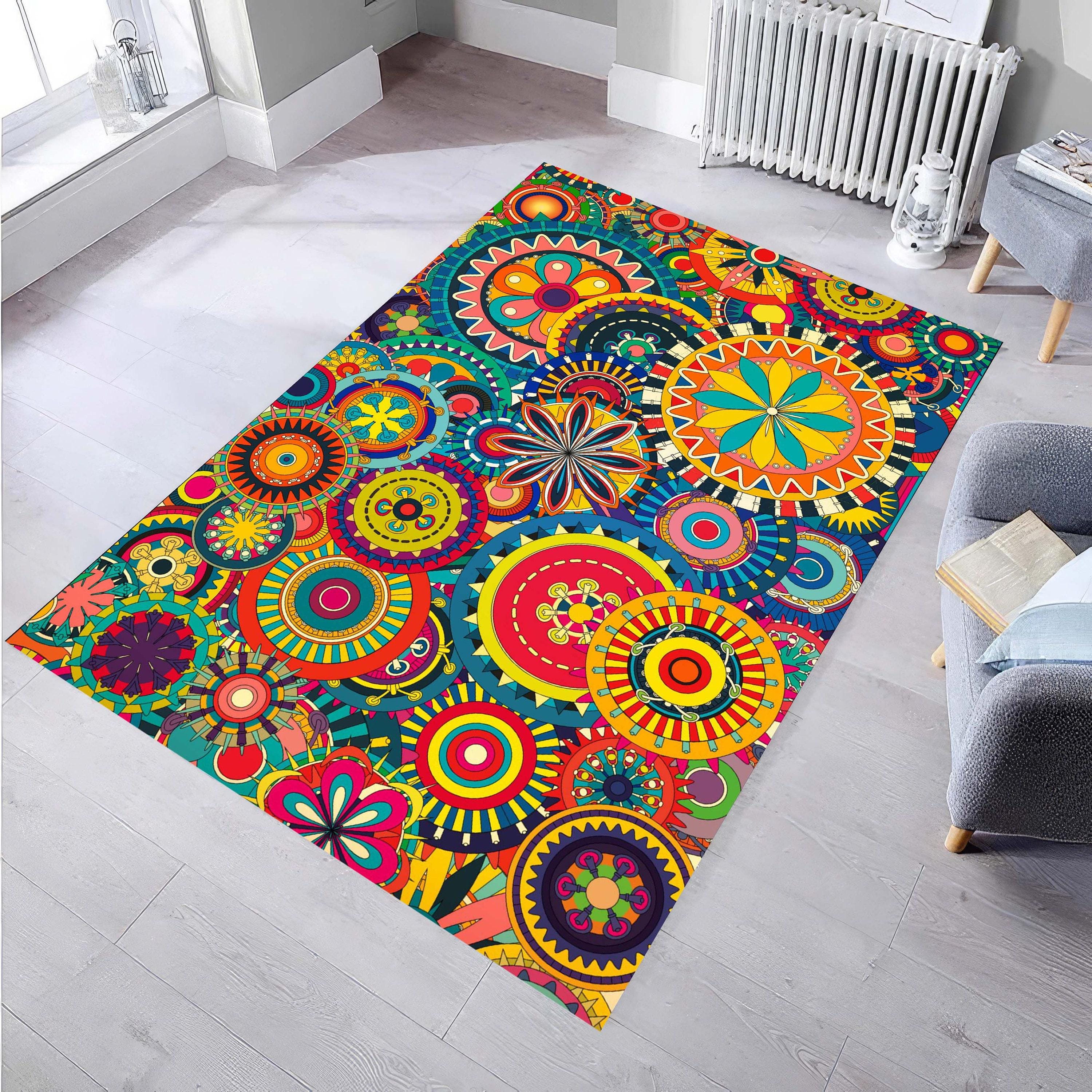 Mandala Rug, Abstract Rug, Mandala Flower of Life Rug, Colorful Pattern ...