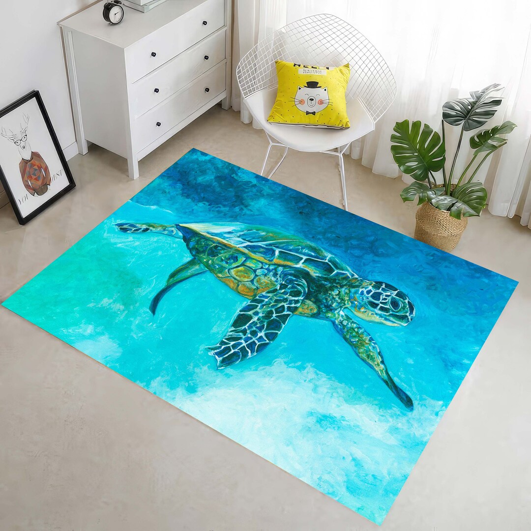 Turtle Rugs, Sea Turtle Area Rugs, Ocean Beach Theme Carpet, Coastal ...