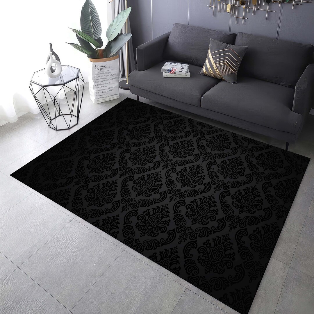 Plain Black Living Room Rug, Black Rug, Washable Doorway Rug, Dining ...